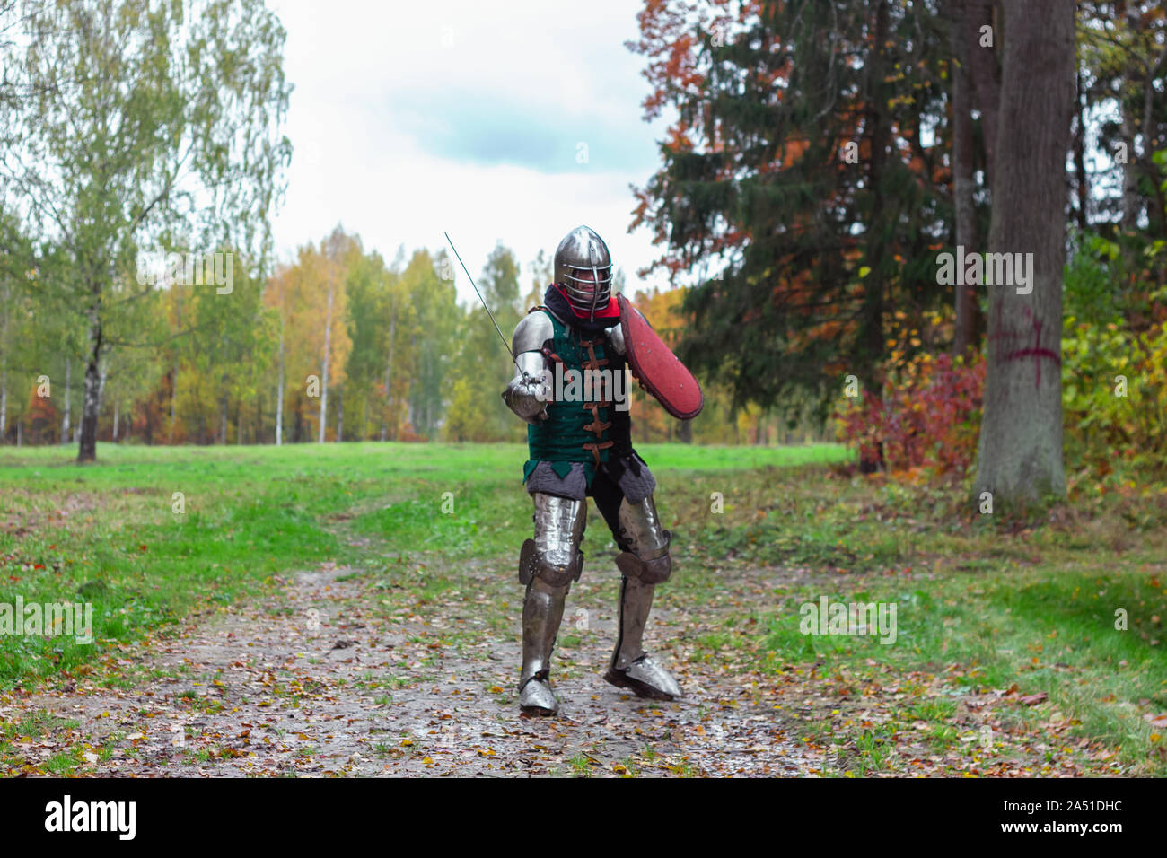 knight fencing with sword and shield battle action medieval Stock Photo ...