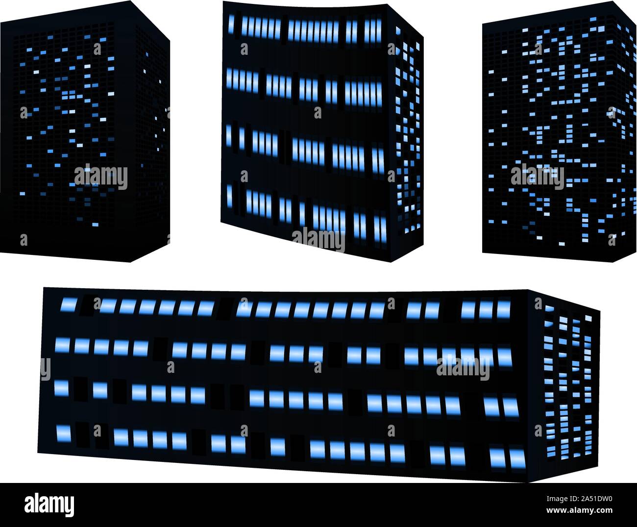 Collection of stylized buildings silhouettes with windows on white ...