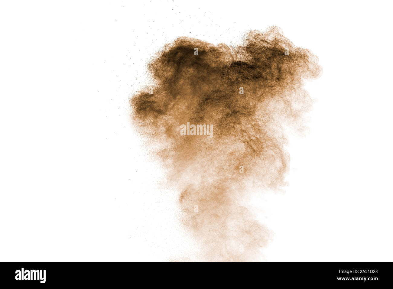 Freeze motion of brown powder exploding. Abstract design of brown dust ...