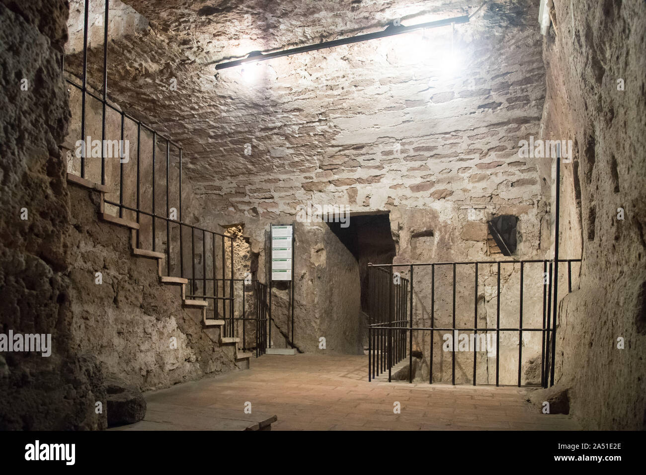 36 m deep Etruscan well Pozzo della Cava in historic centre of Orvieto ...