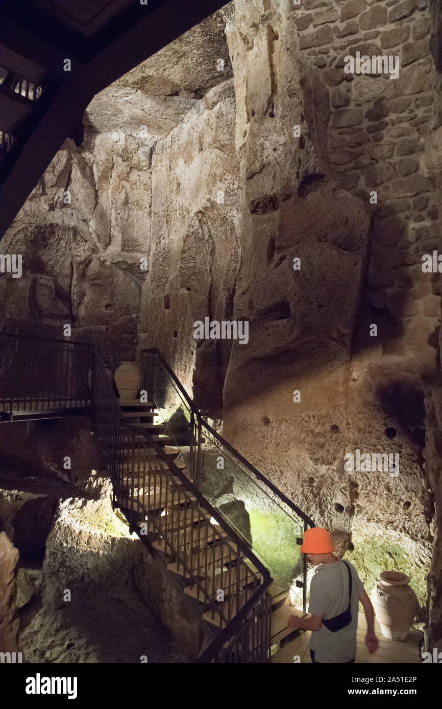 36 m deep Etruscan well Pozzo della Cava in historic centre of Orvieto ...
