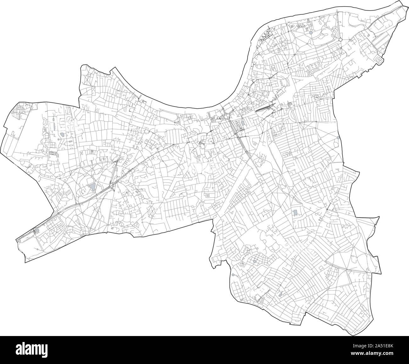 Satellite view of the London boroughs, map and streets of Wandsworth ...