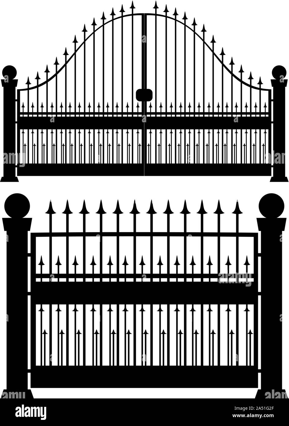 Decorative black silhouette of iron fence with gate Stock Vector Image ...