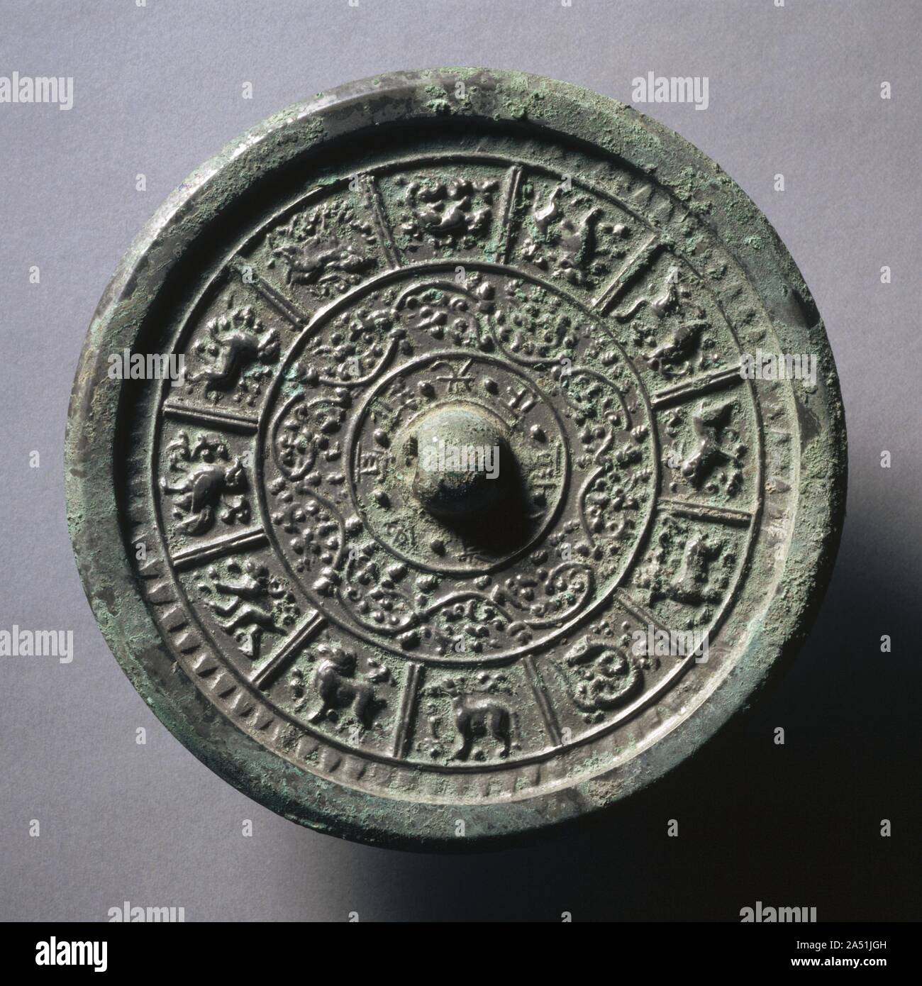 Mirror with Interlacing Floral Motifs and Twelve Zodiac Animals, late ...