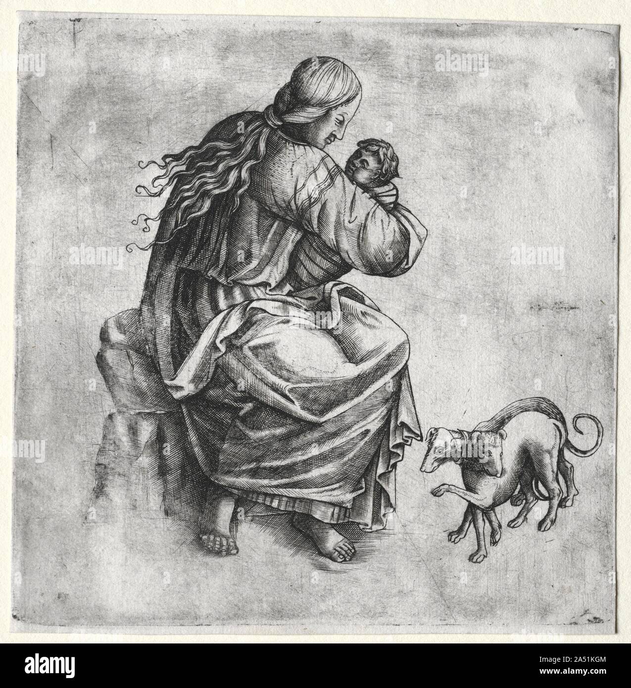 Mother and Child with Two Dogs, late 1400s Stock Photo - Alamy