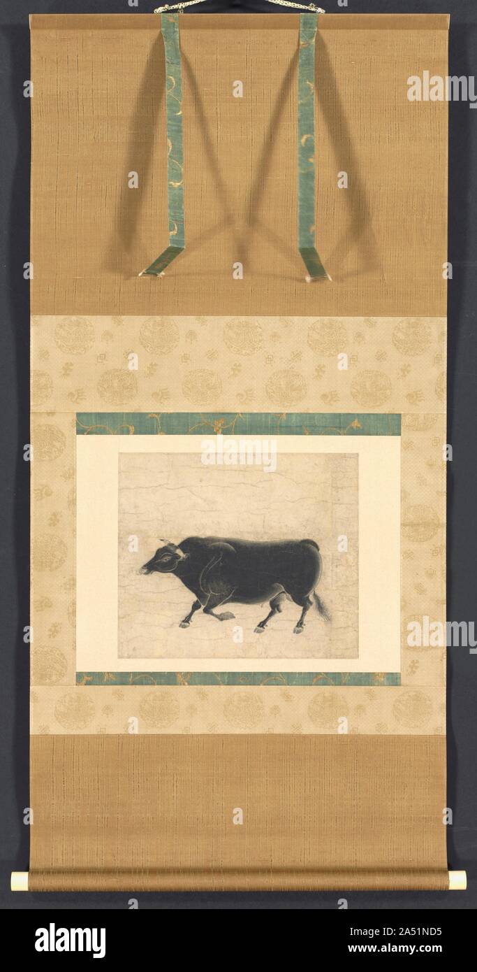 One of the "Ten Fast Bulls", mid 1200s. This painting is a fragment cut ...