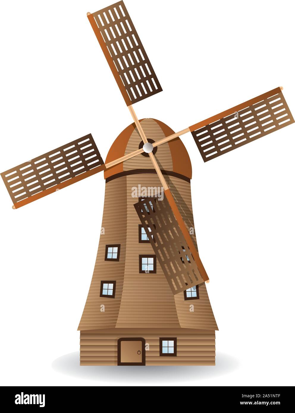 Illustration of old wooded windmill isolated on white background Stock ...