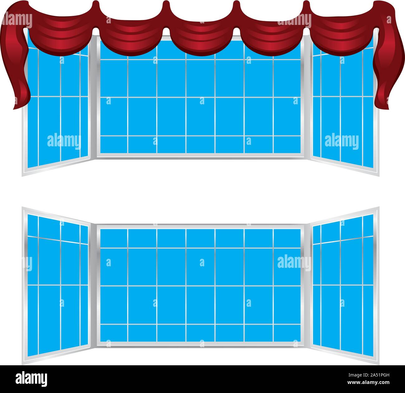 Modern wide window with decorative red curtains Stock Vector Image ...