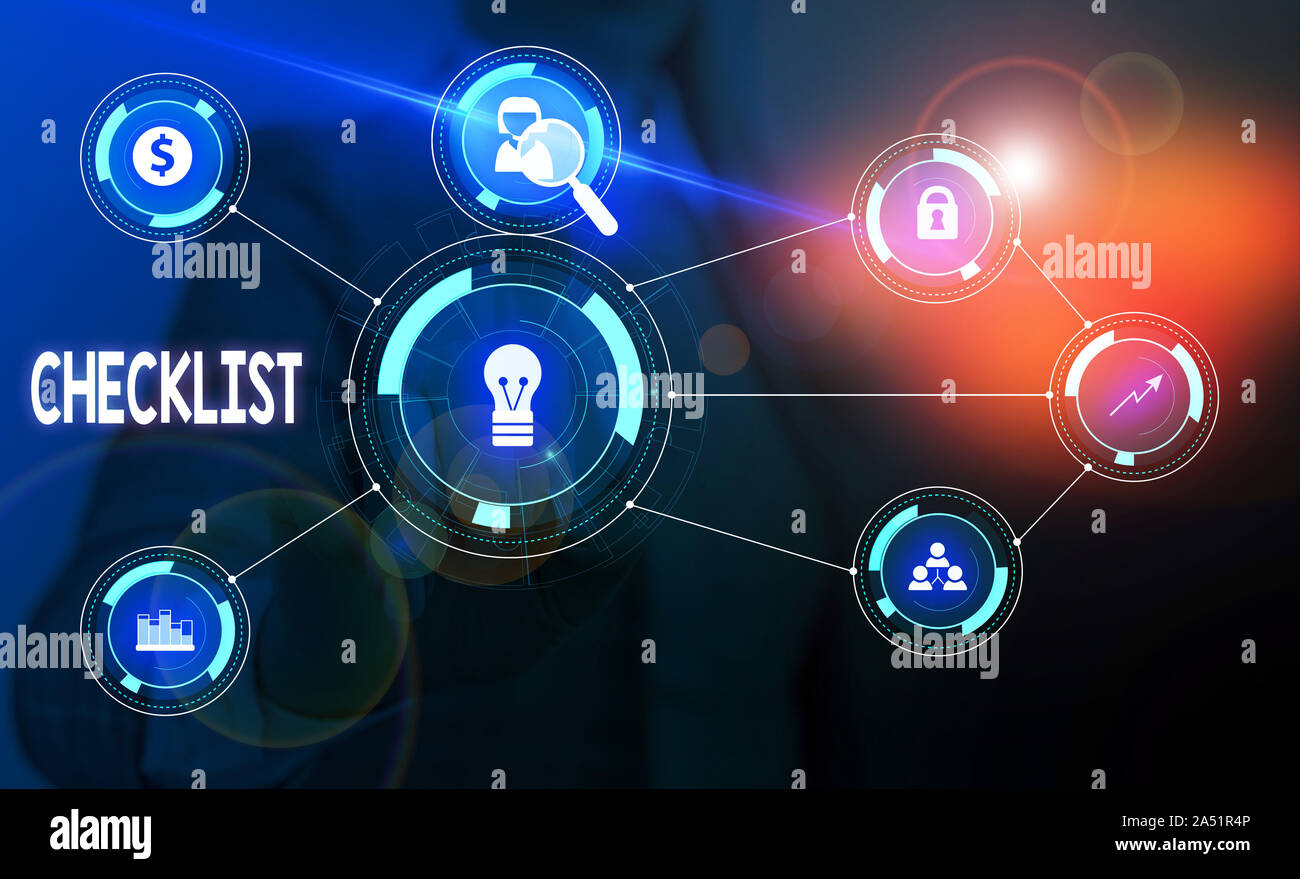 Text sign showing Checklist. Business photo showcasing List down of the ...