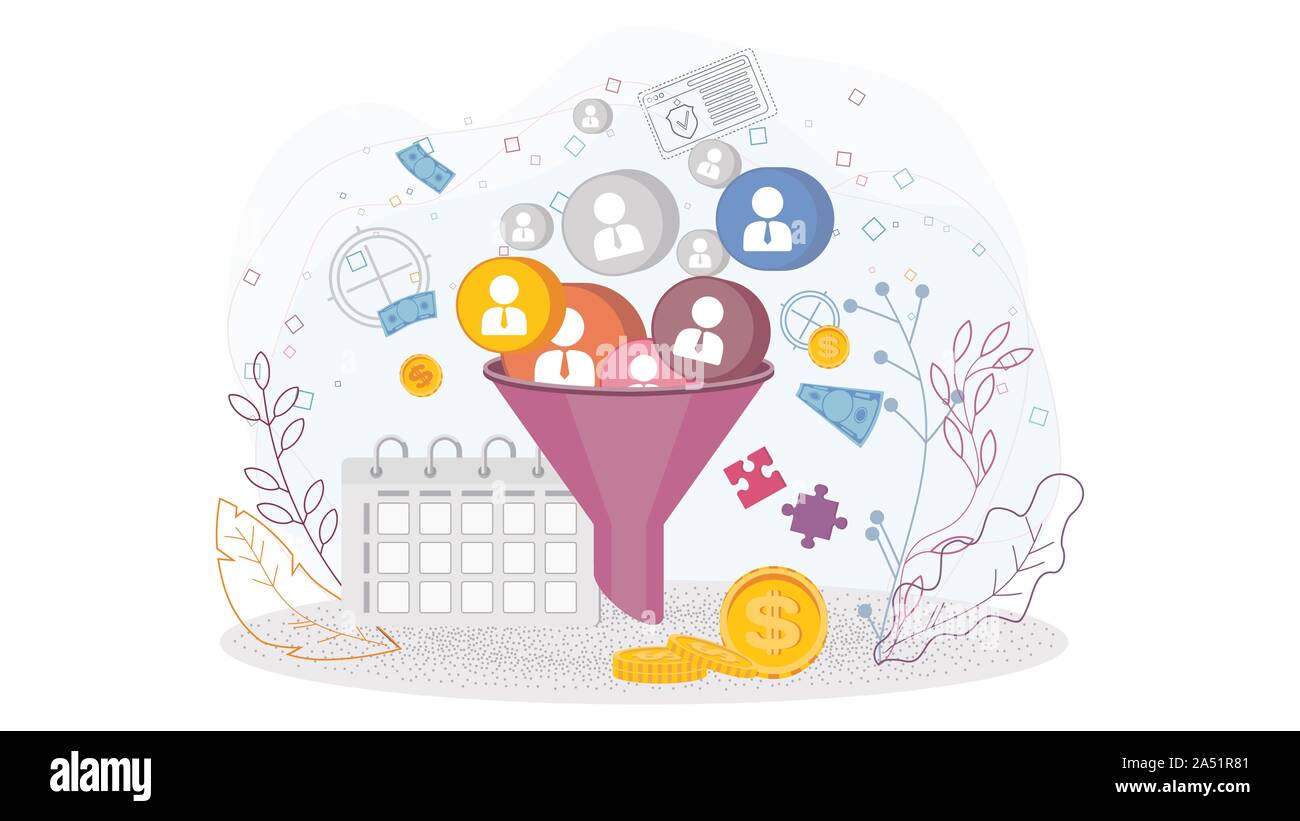 Vector sales funnel concept. Attracting potential customers Stock ...