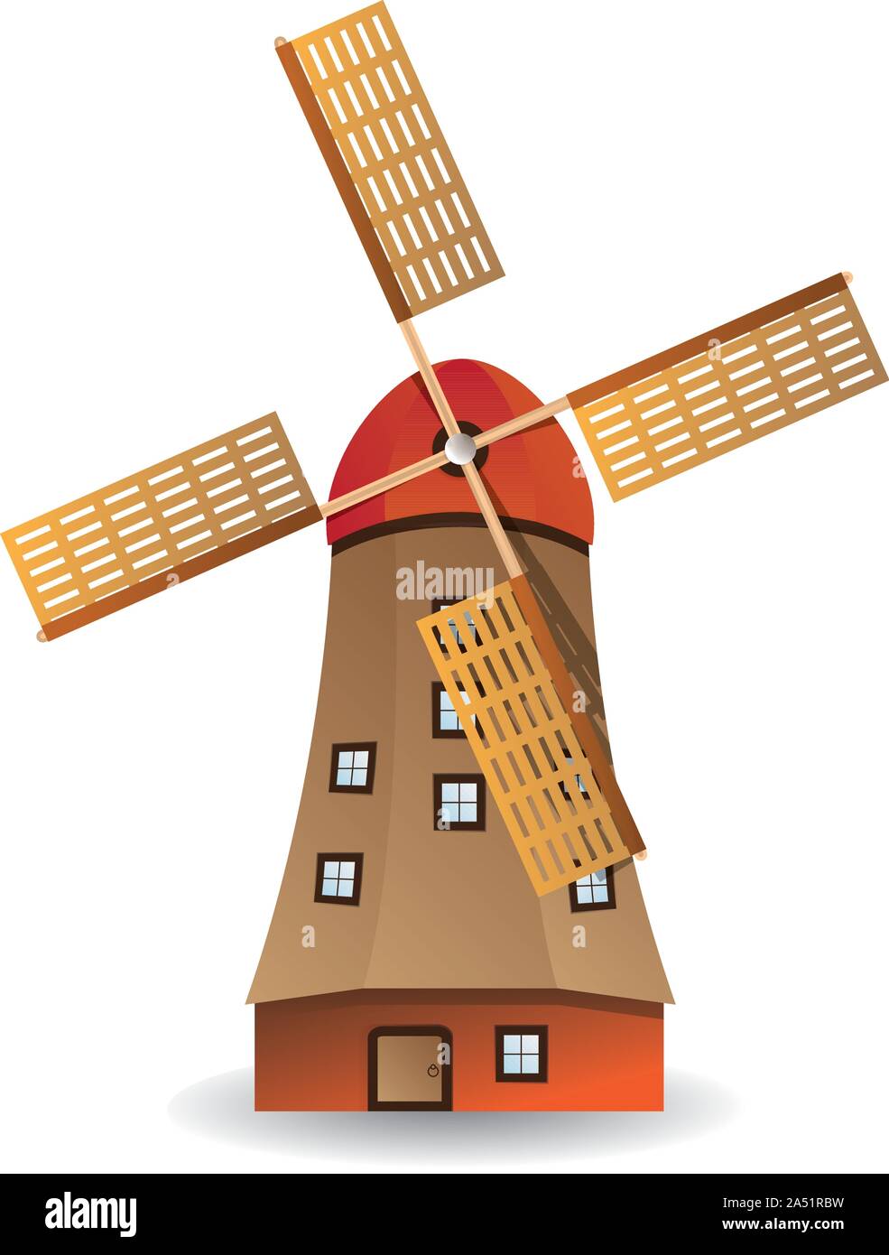 Illustration of old wooded windmill isolated on white background Stock ...