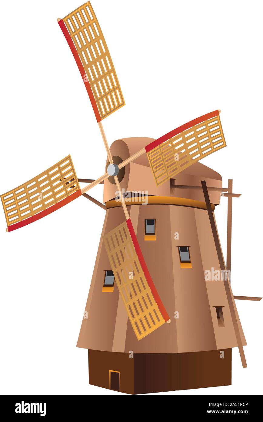 Illustration of old wooded windmill isolated on white background Stock ...