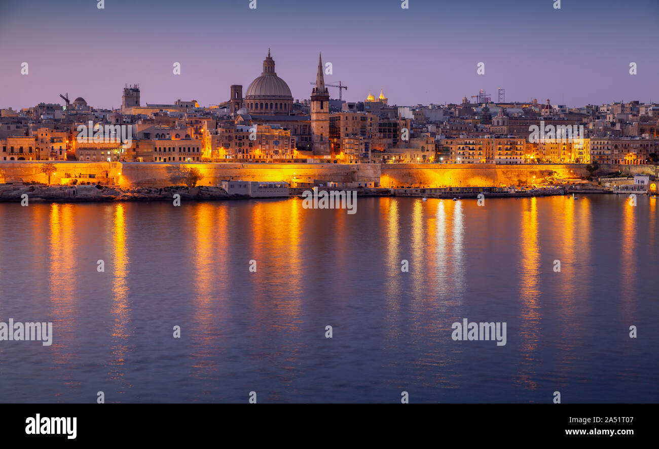 Valletta, Malta. Coastal landscape of the Maltese Capital city with ...