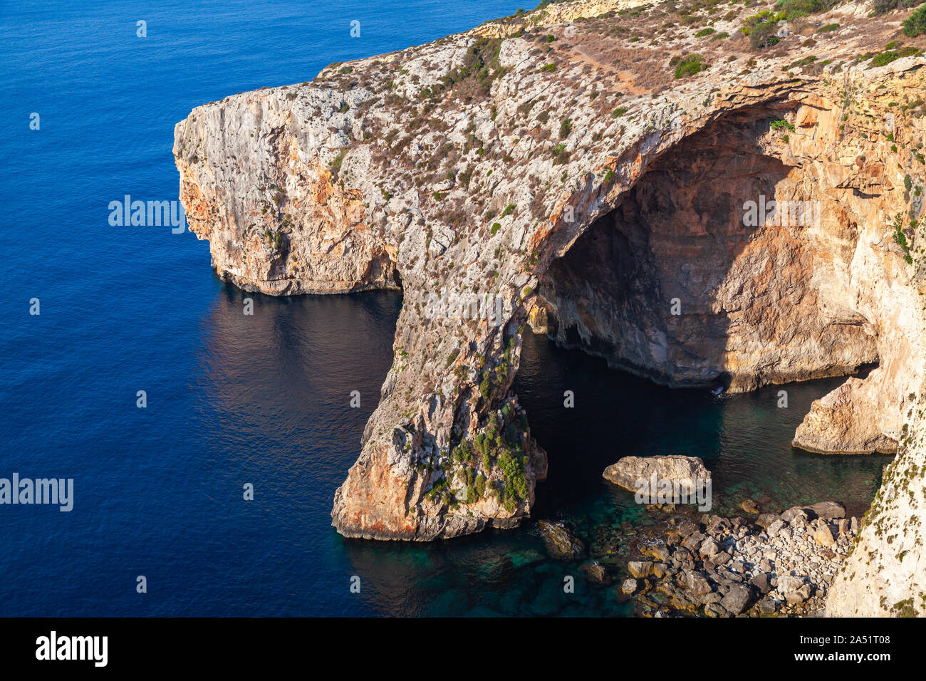 Blue Grotto, Malta. Aerial view. Scenic coastal landscape with stone ...