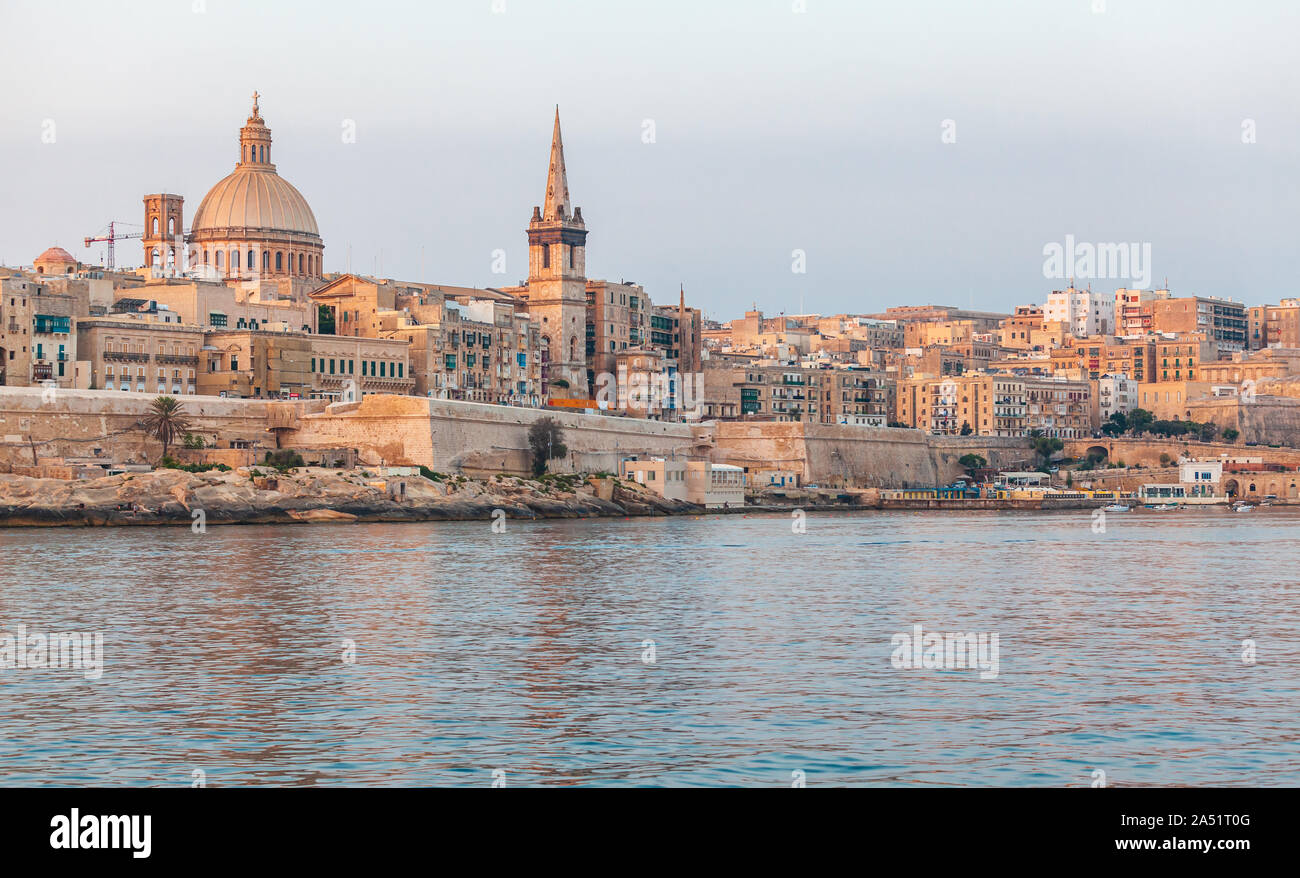 Valletta, Malta. Coastal morning landscape of the Maltese Capital city ...