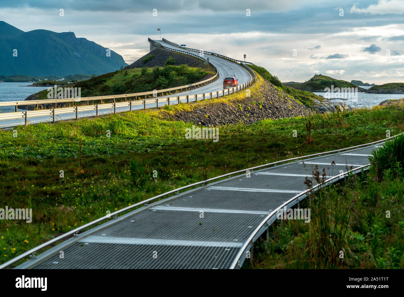 Car driving along Storseisundet Bridge on the Atlantic Road, More og ...