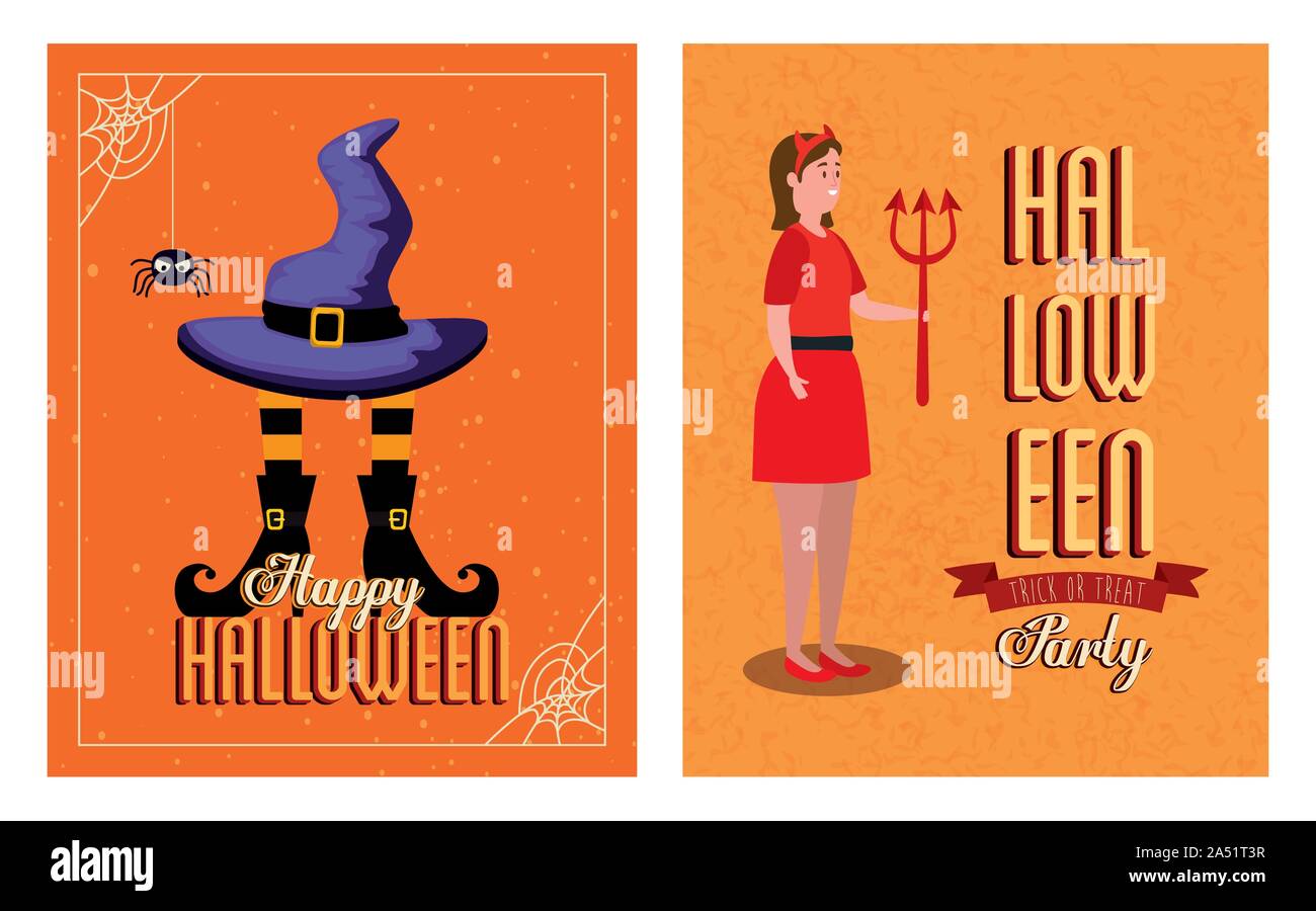 set of poster happy halloween with decoration Stock Vector Image & Art ...