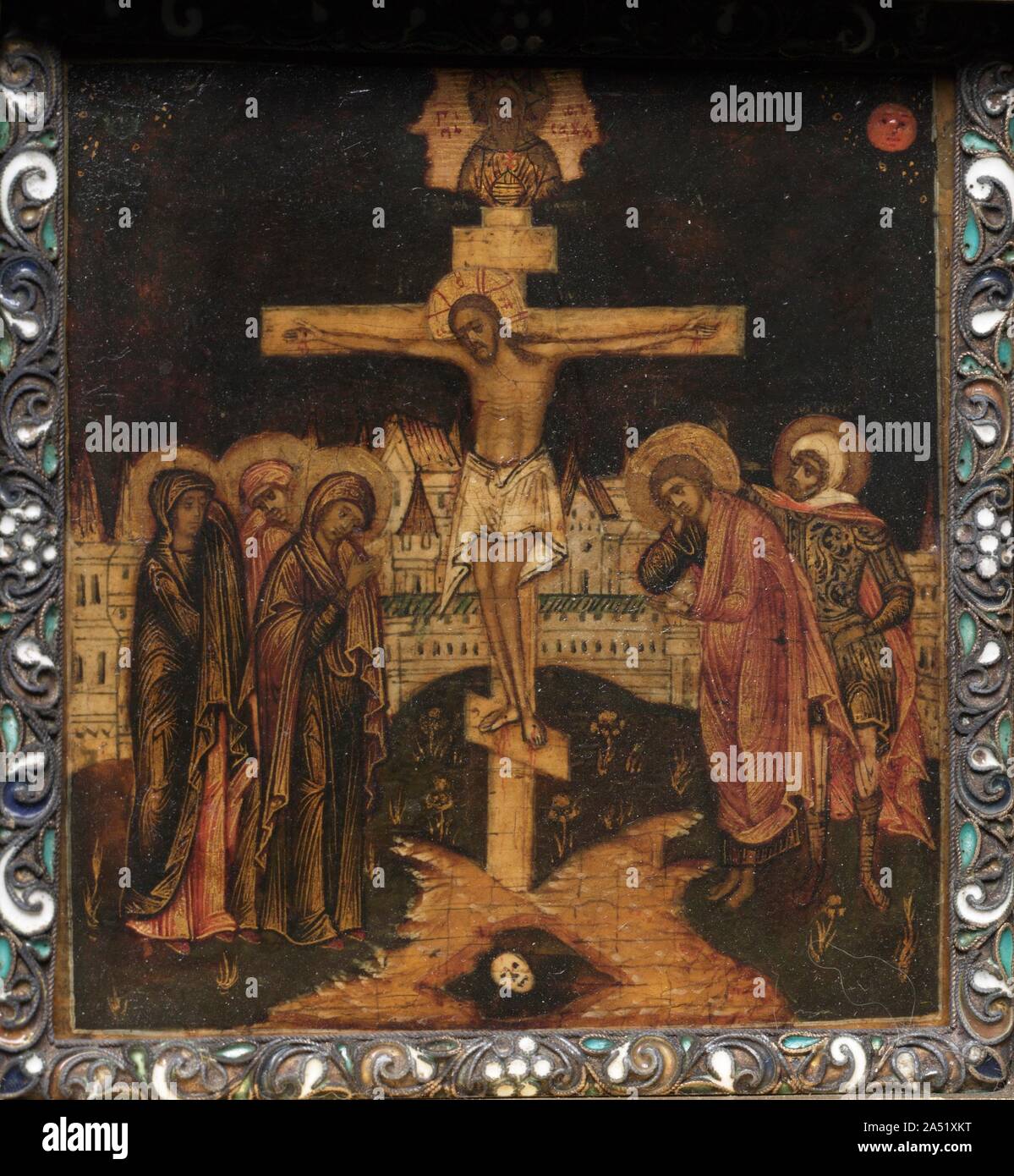 Portable Triptych Icon: The Crucifixion, 1600s. This triptych icon was ...