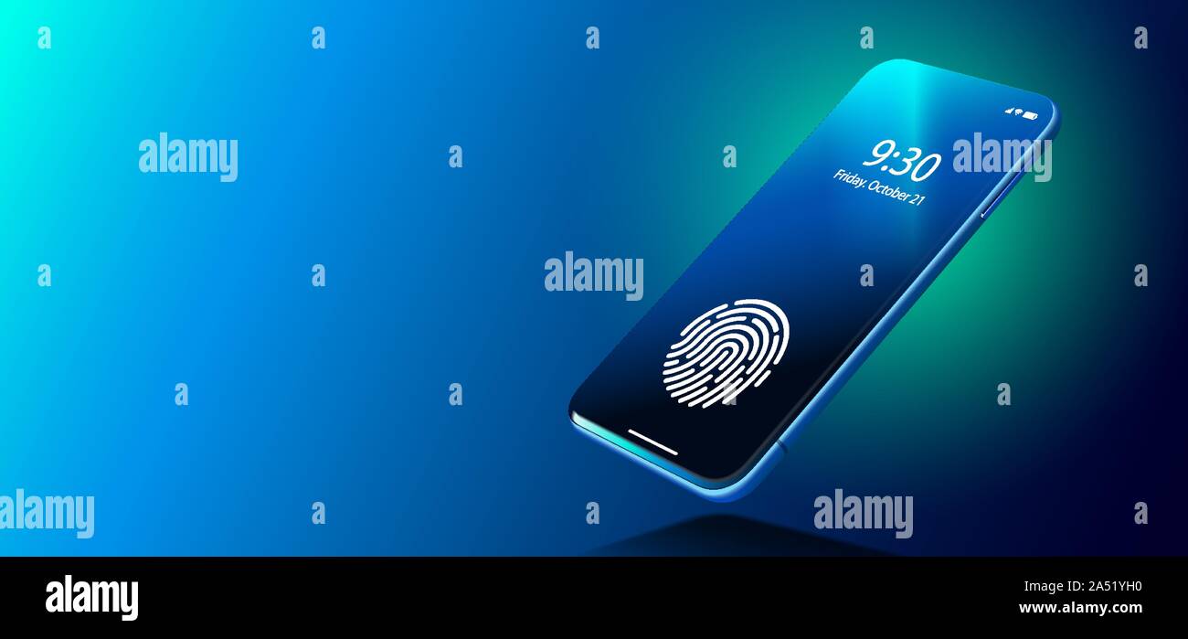 Fingerprint Scanner on Phone Screen. Biometric Identification and ...