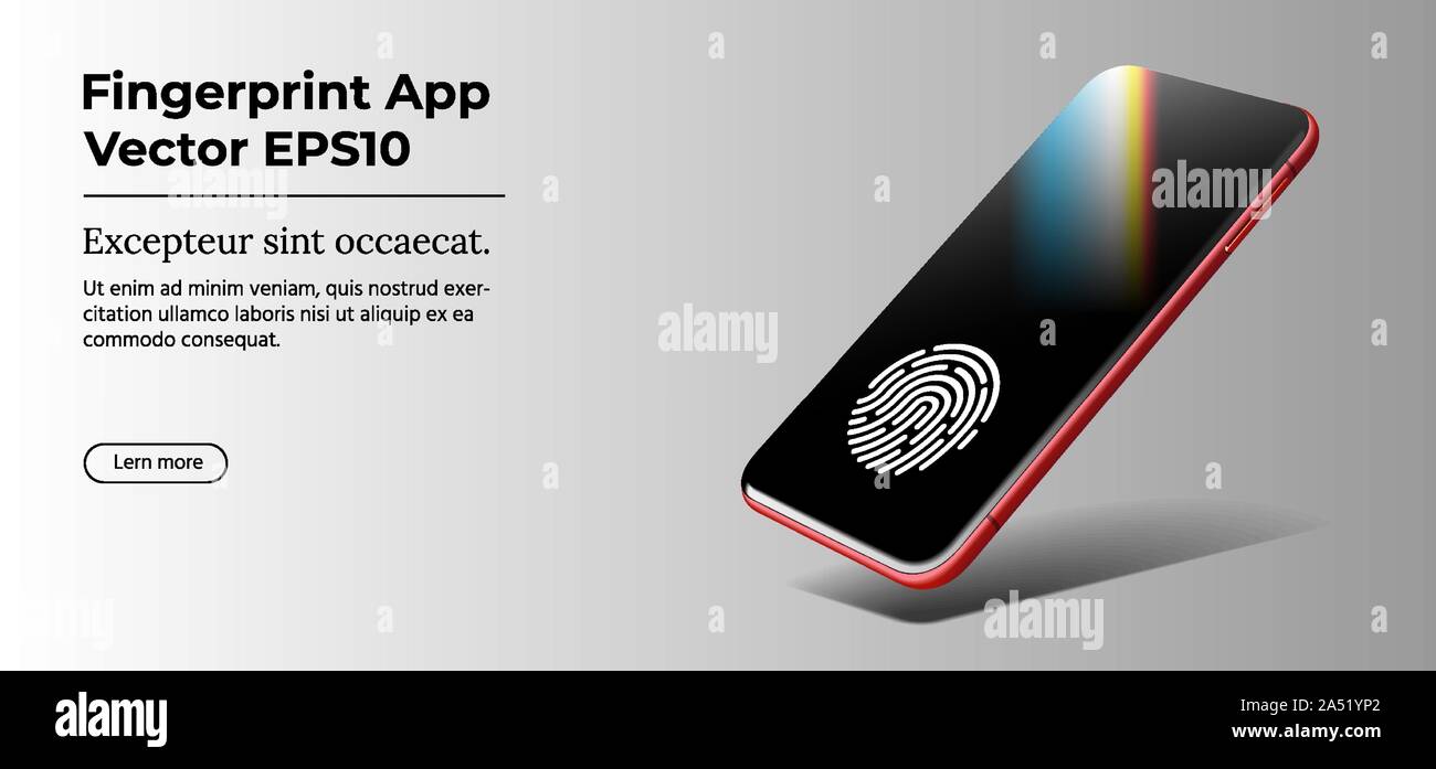 3D Realistic Cell Phone with Security Fingerprint Stock Vector Image ...