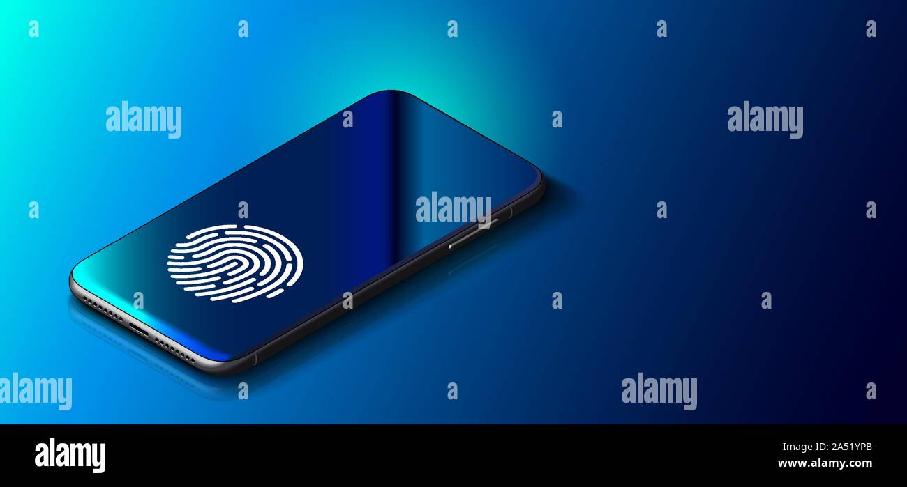 Fingerprint Scanner on Phone Screen. Biometric Identification and ...