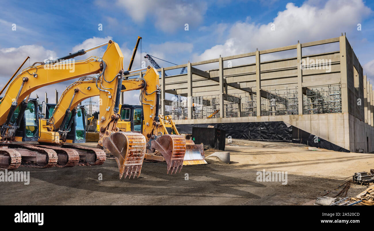 construction machinery and machines on the factory building site Stock ...