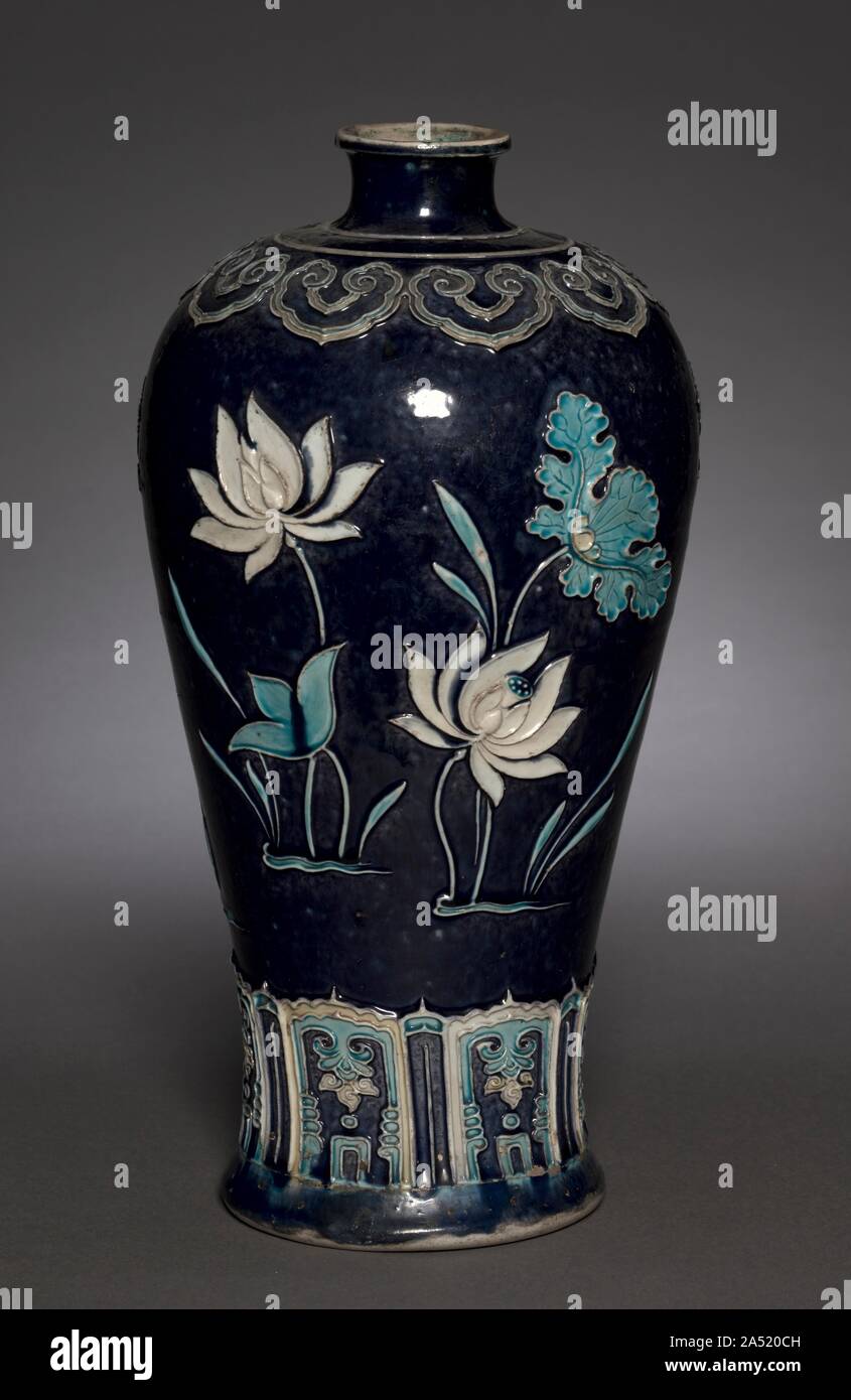 Prunus Vase (Meiping) with Blossoming Lotus: Fahua Ware, late 15th ...