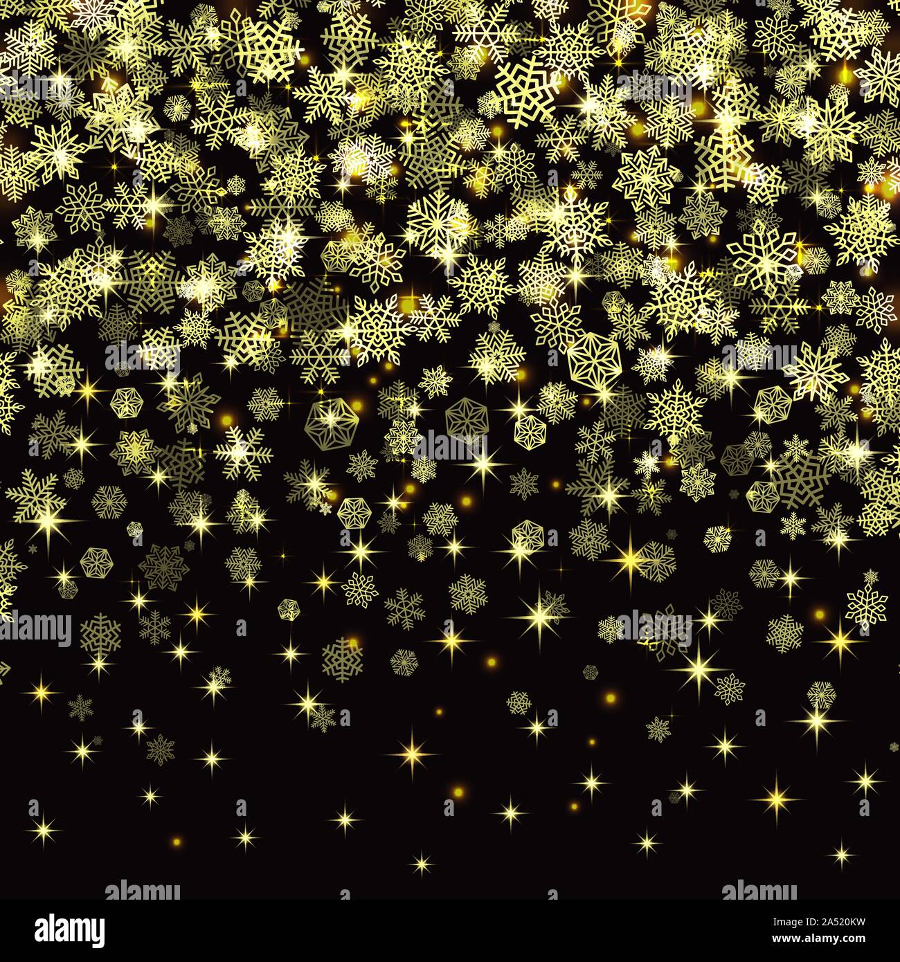 Vector snowflakes falling on black background. Golden snow Stock Vector ...