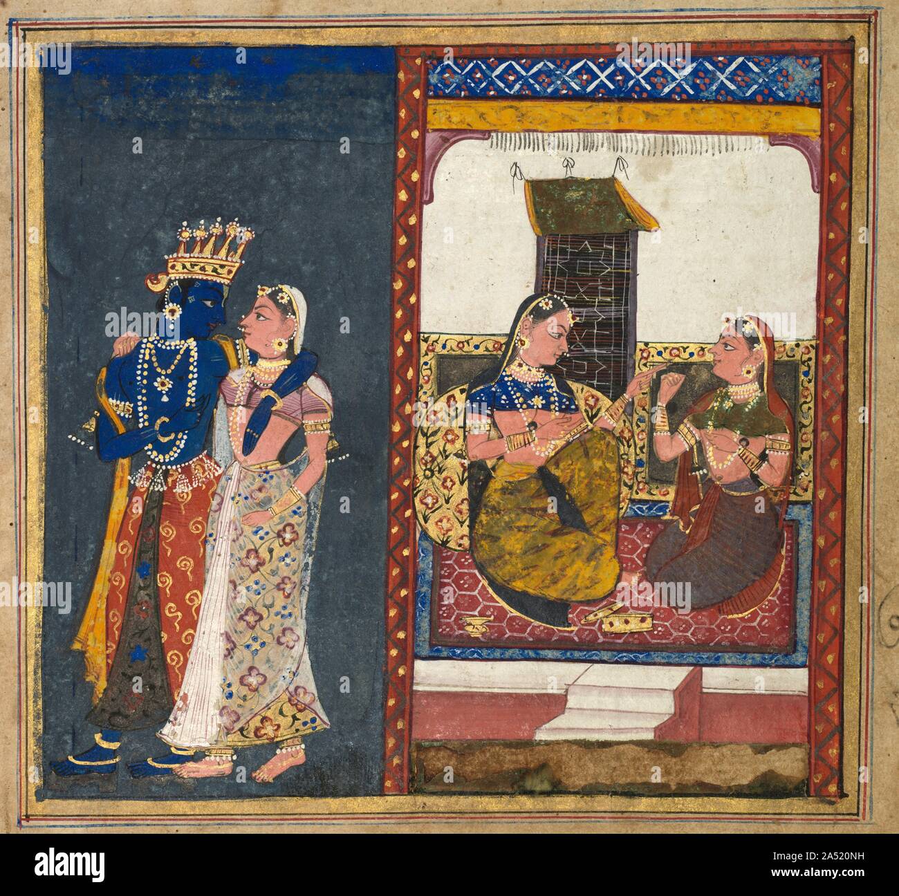 Radha and Krishna Embracing, Leaf from a Gita Govinda, c. 1650 Stock ...