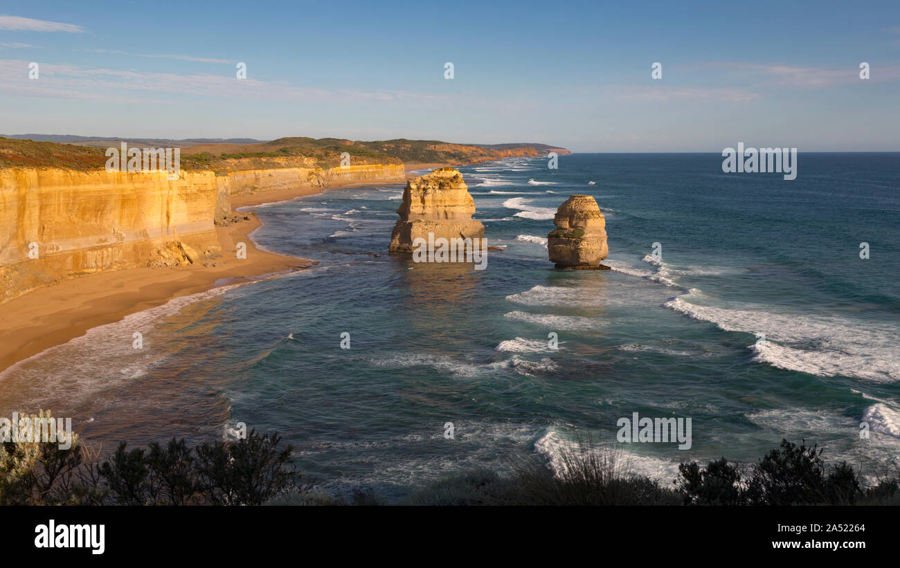Limestone stacks formed by erosion in the Port Campbell National Park ...
