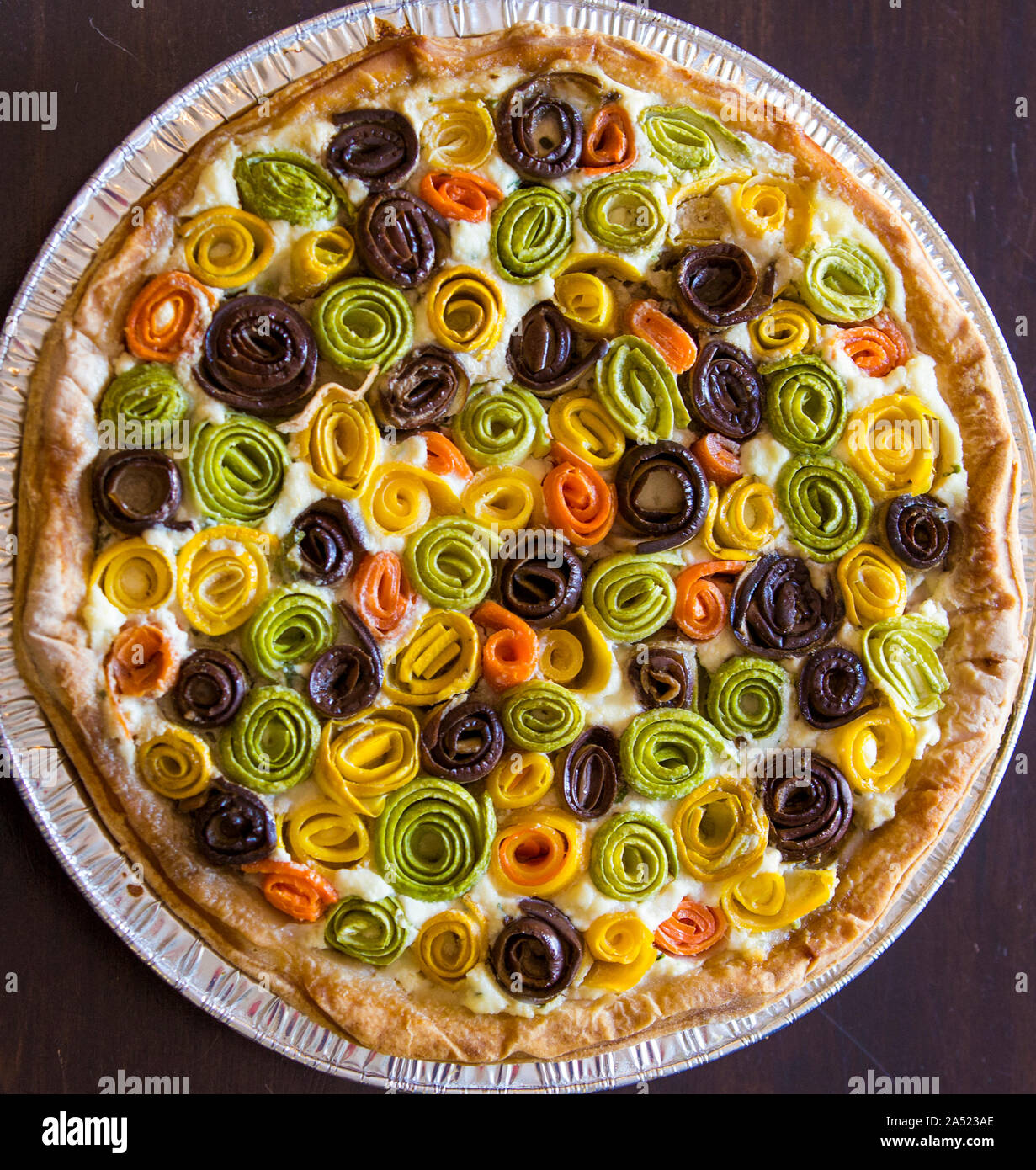 Spiral Vegetable Tart with organic eggplants, zucchini and carrots ...