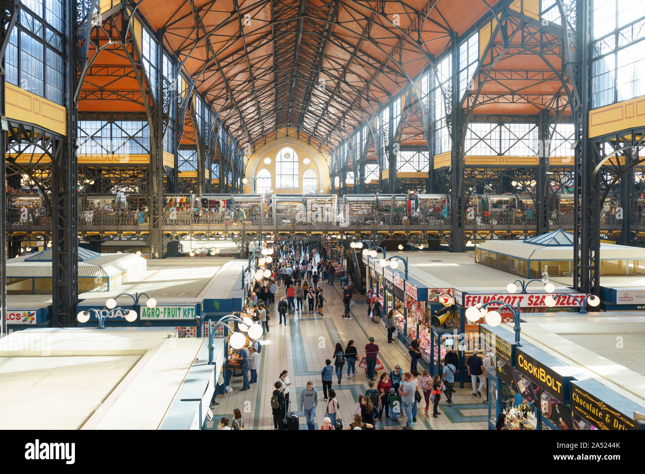 Budapest, Hungary - Oct 14, 2019: Tourists visiting the Central Market ...