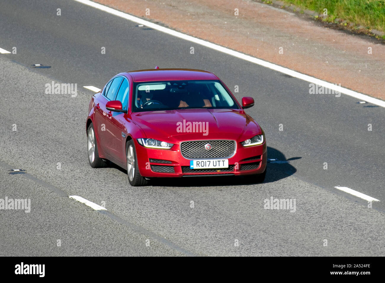 2017 red Jaguar XE Portfolio D Auto; UK Vehicular traffic, transport ...