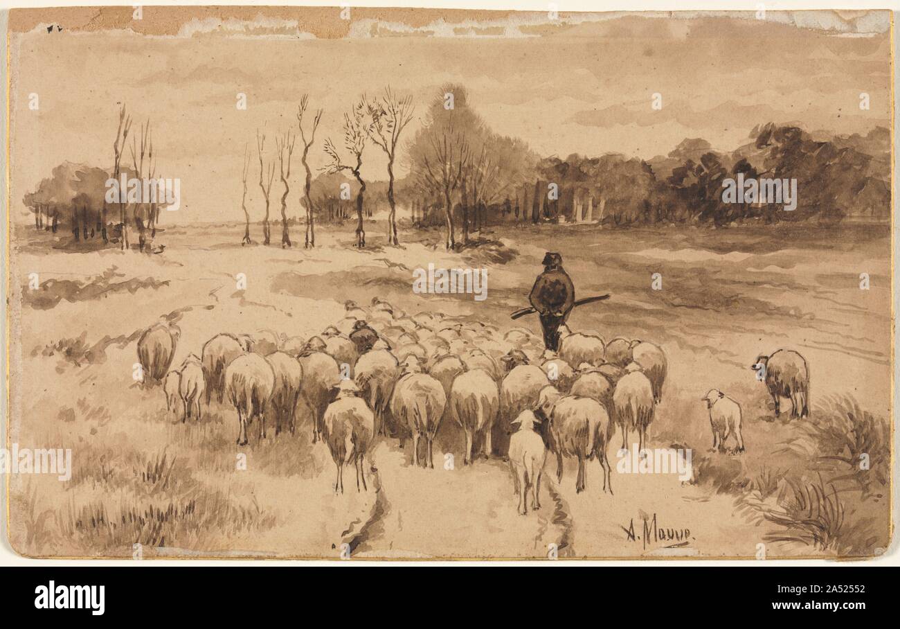Shepherd with His Flock, c. 1870 Stock Photo - Alamy
