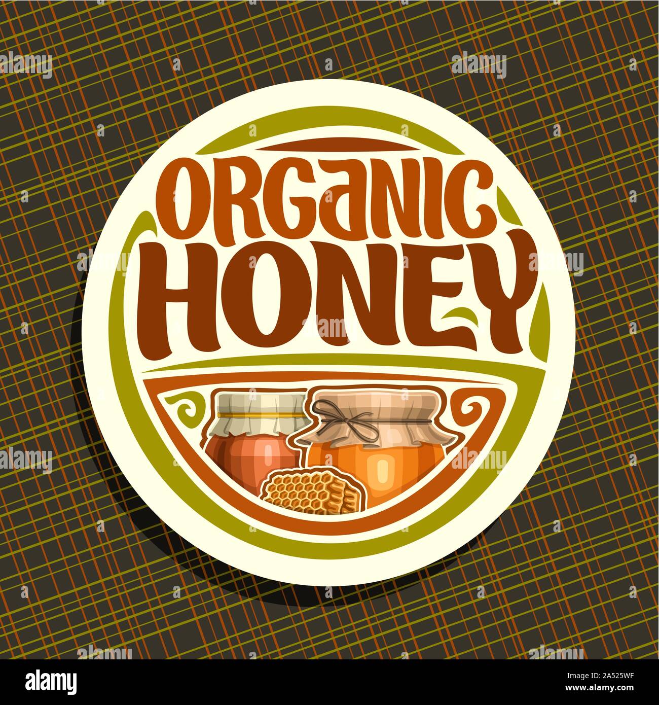 Vector logo for Organic Honey, white round label with beeswax honeycomb ...