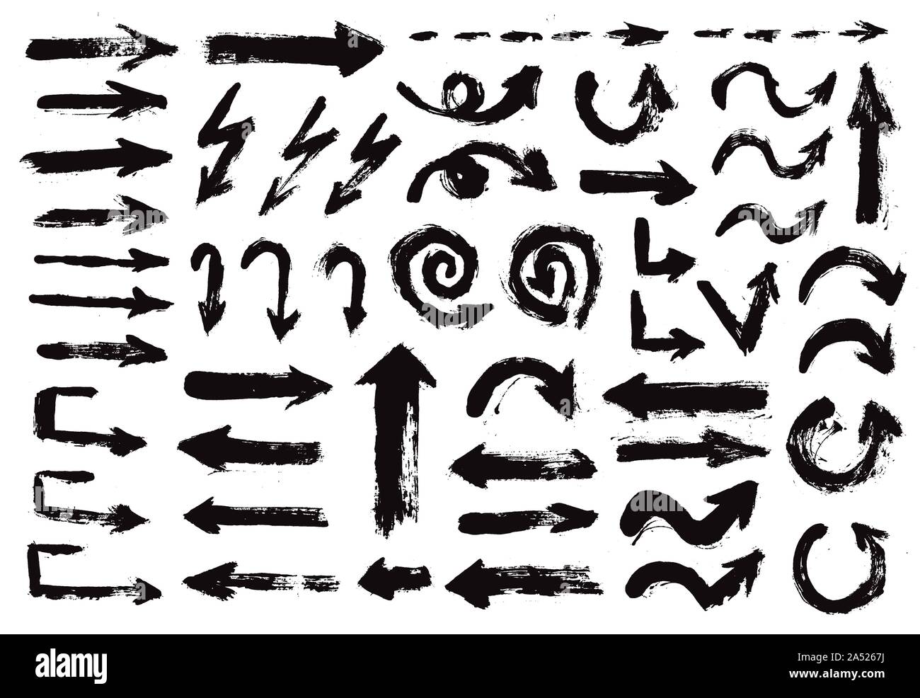 Brush arrows. Vector paintbrush pointers elements. Grunge design Stock ...