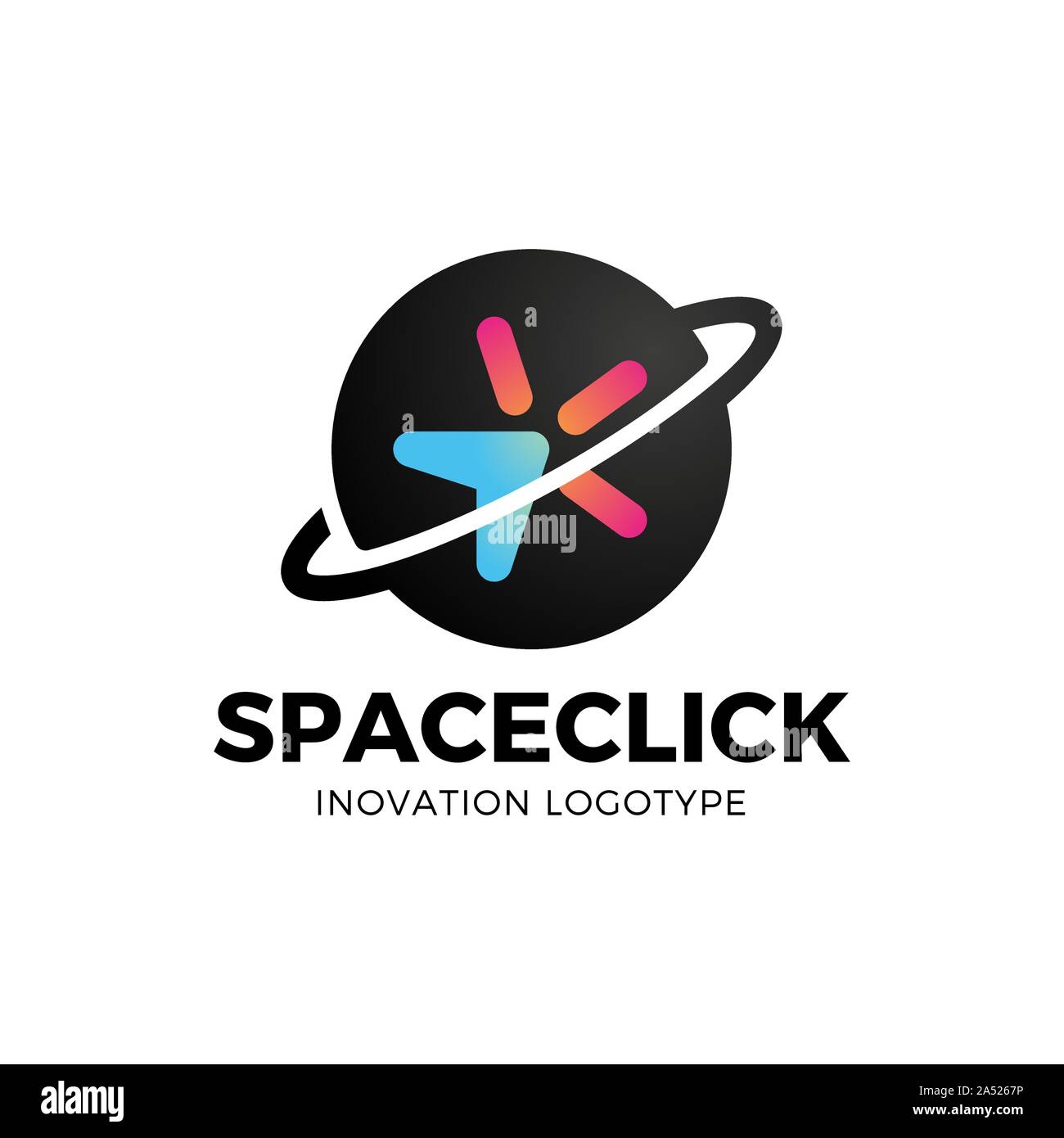 Abstract line style star logo with mouse cursor click. Space planet ...