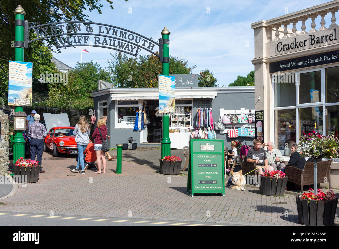Entrance gate to cliff top station at Lynton & Lynmouth Cliff Railway ...