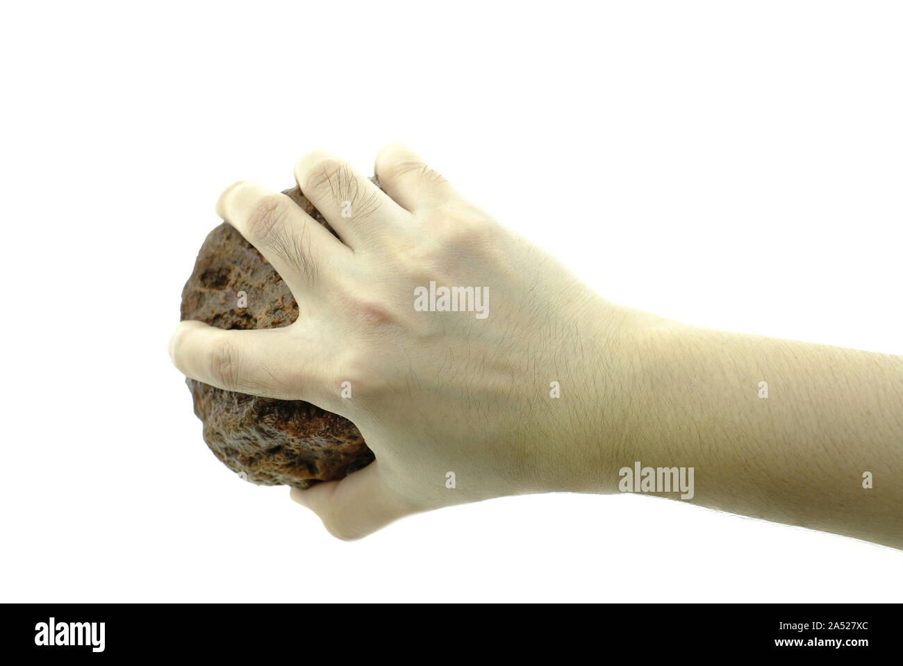 Close up hand is holding stone isolated at white background Stock Photo ...