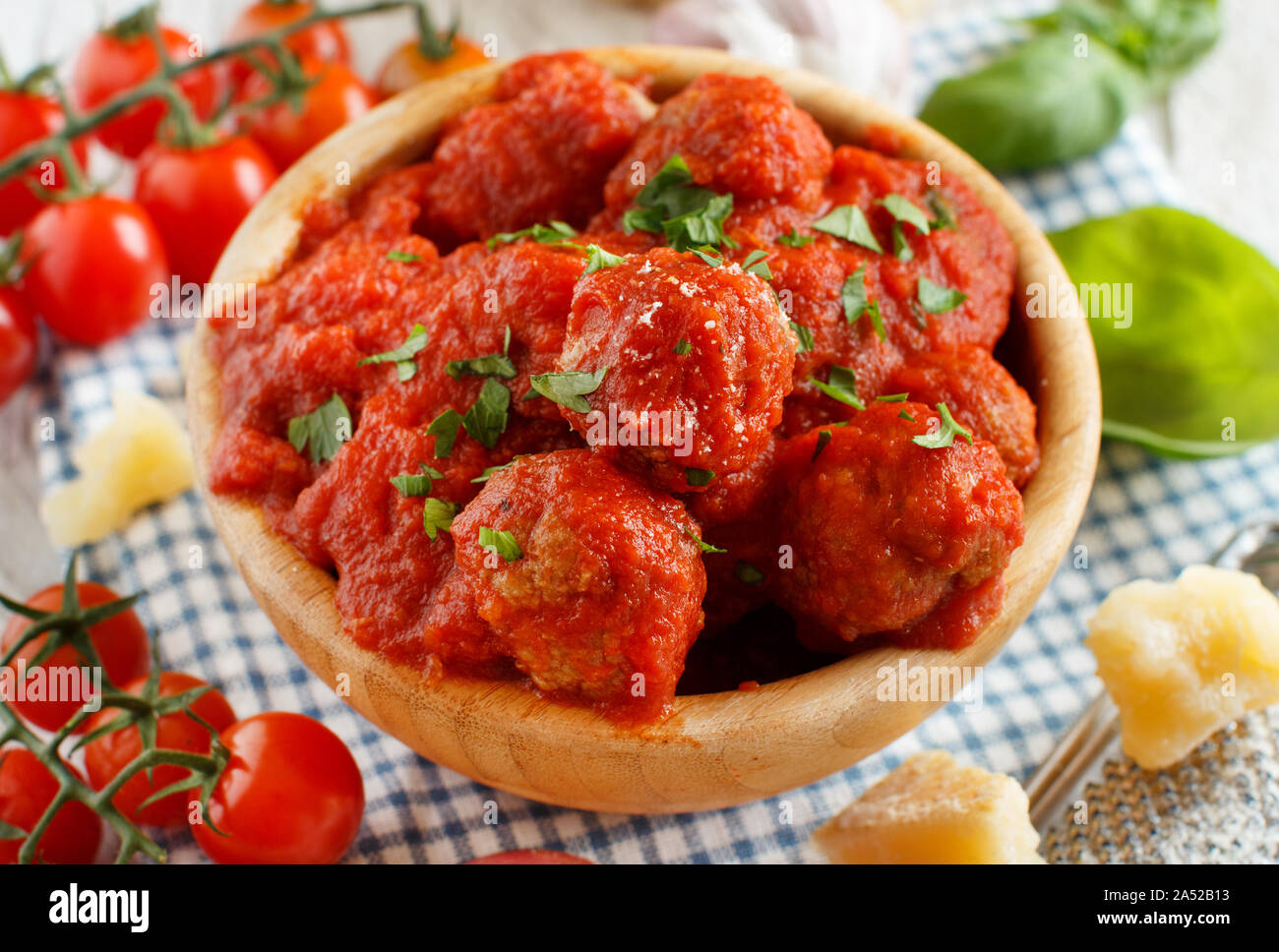 Fresh fried meatballs in a tomato sauce close up Stock Photo - Alamy