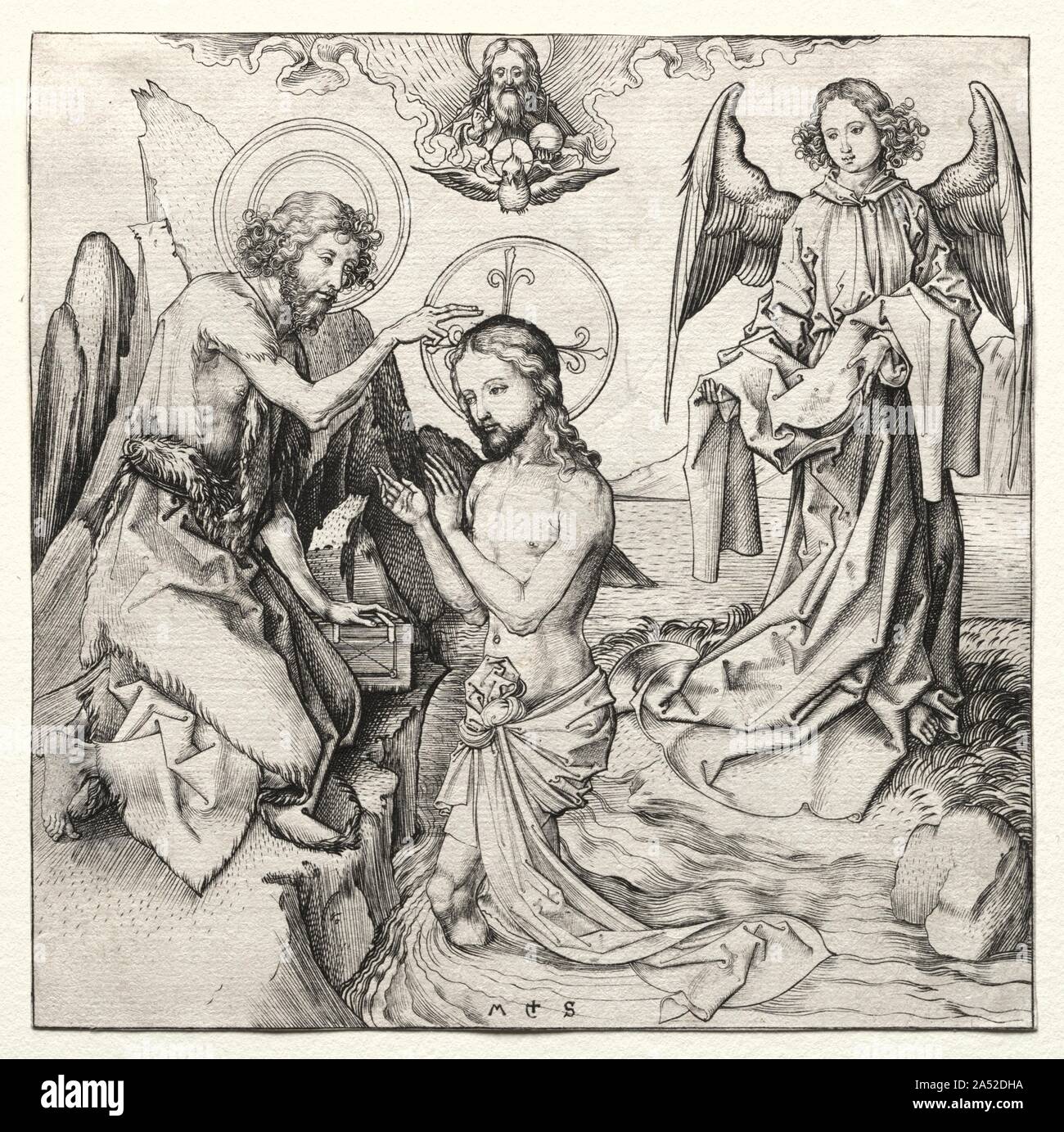 The Baptism of Christ in the Jordan, c. 1480-90. Christ wades in the ...