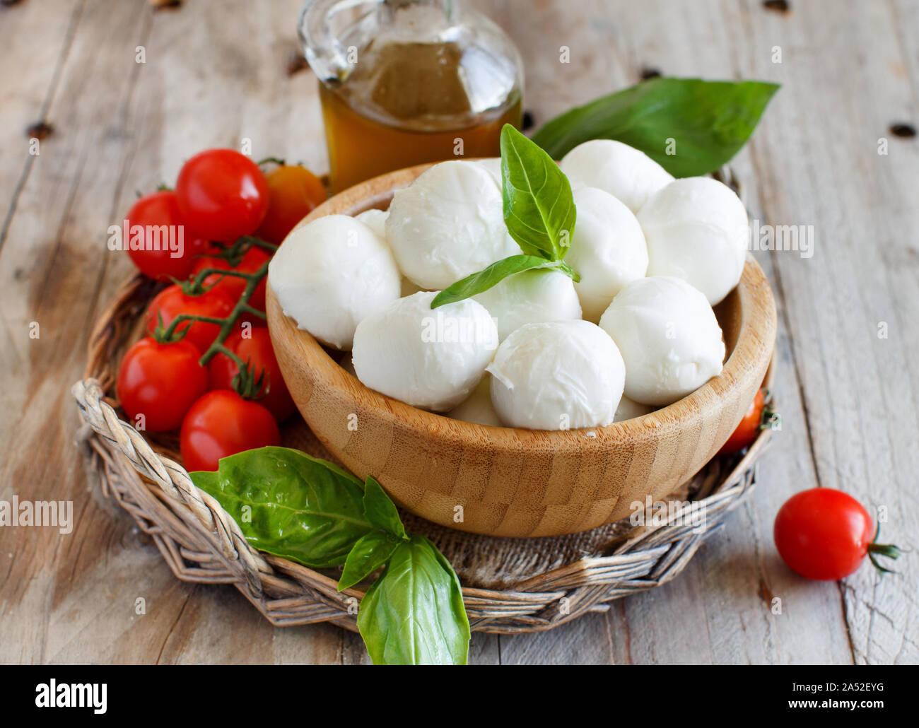 Italian cheese mozzarella with tomatoes, basil and olive oil - caprese ...