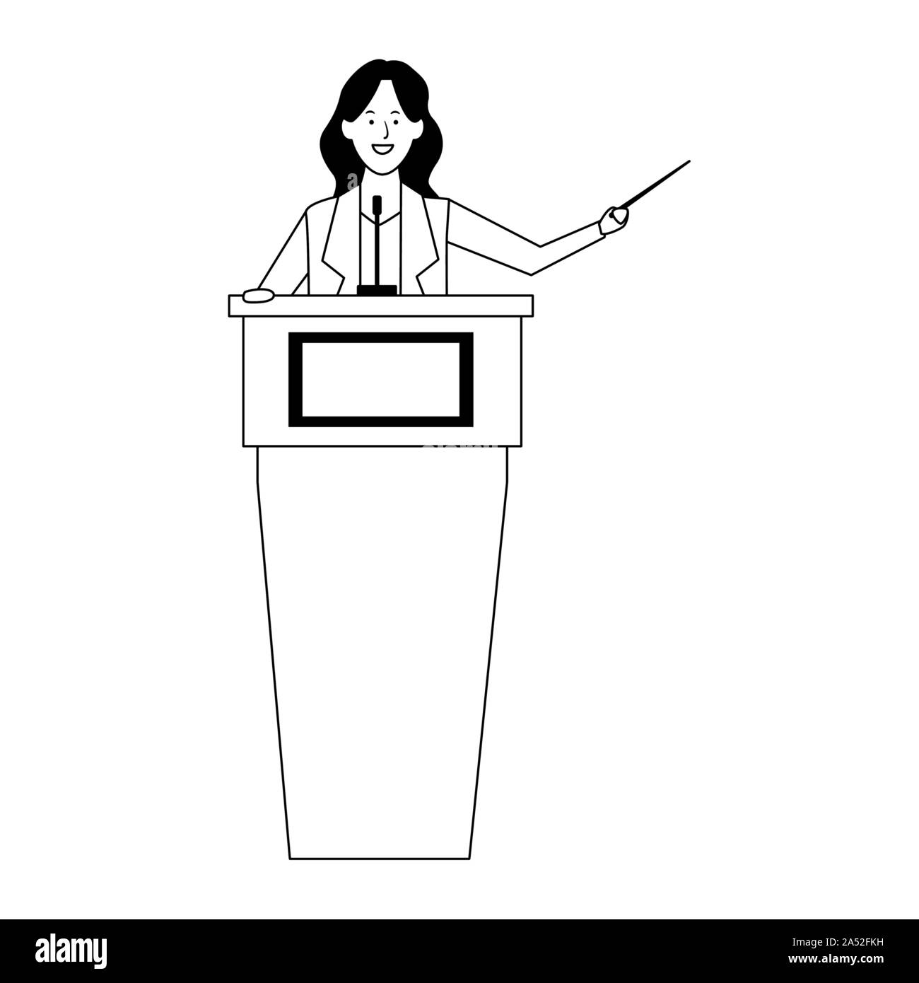 cartoon business woman behind a podium, flat design Stock Vector Image ...