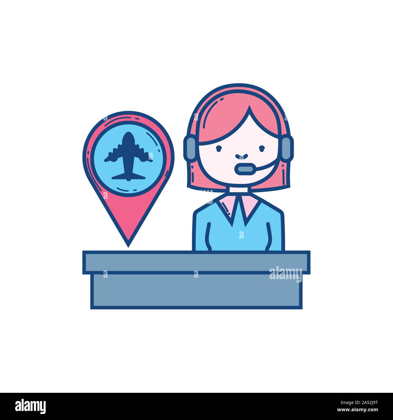 female operator with headset pin destination aviation airport vector ...