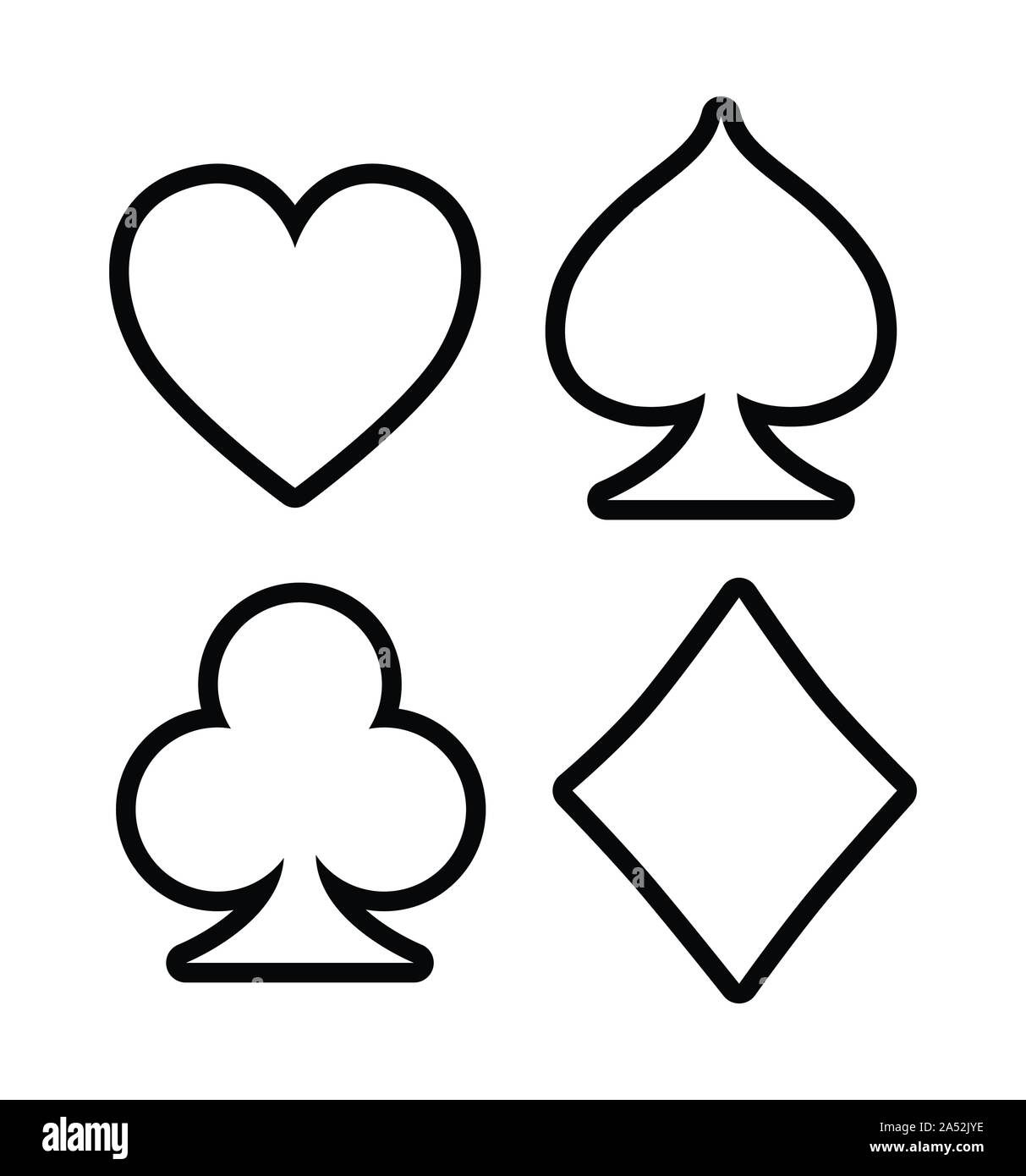 Four playing outline card signs on white background isolated Stock ...