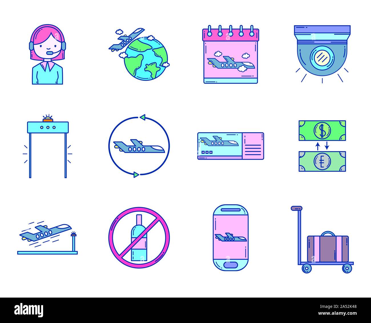 travel aviation transport airport icons white background vector ...