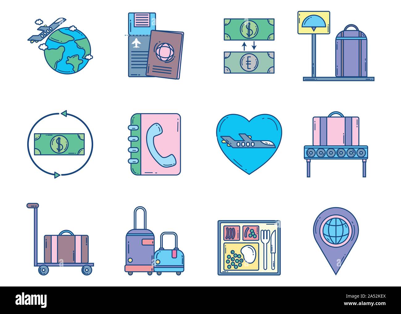 travel aviation transport airport icons white background vector ...