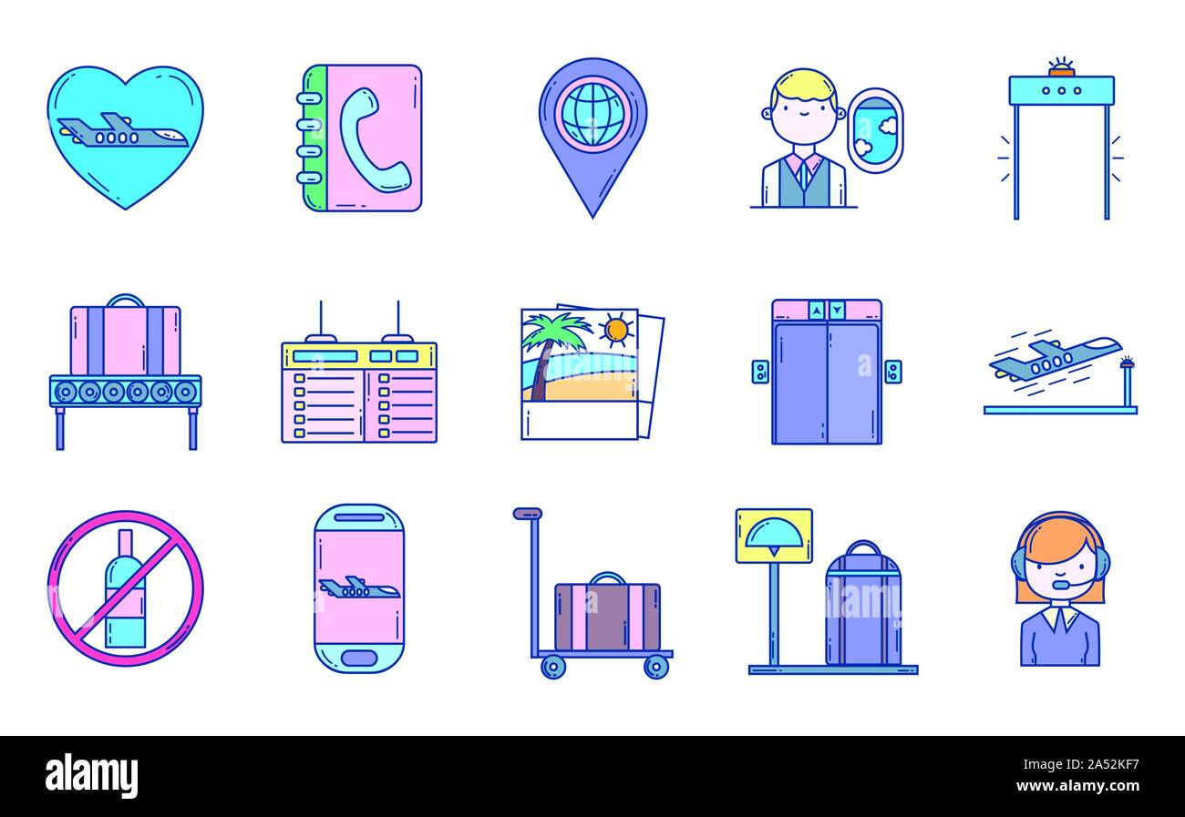 travel aviation transport airport icons white background vector ...