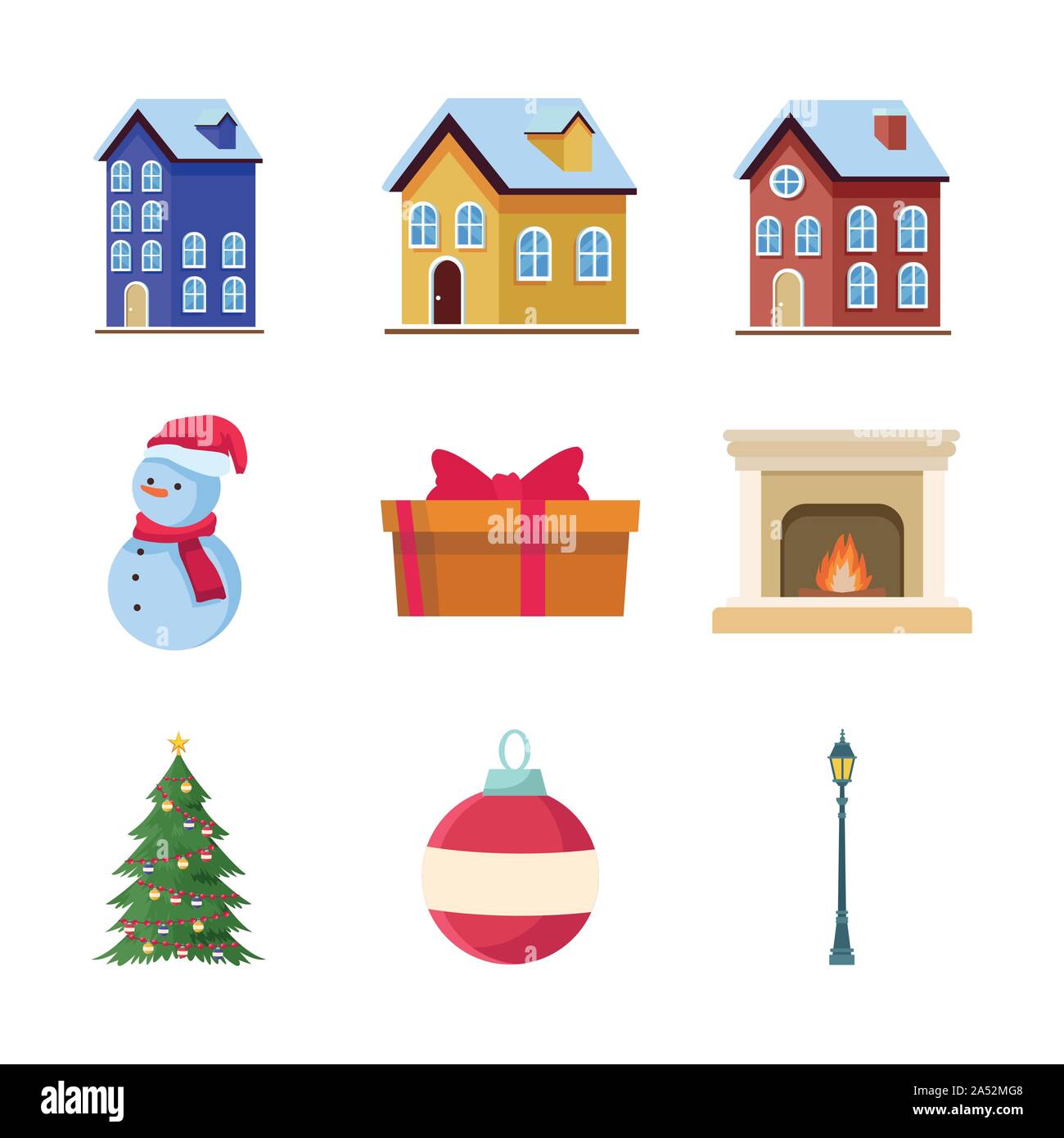 set of traditional houses and christmas related icons Stock Vector ...