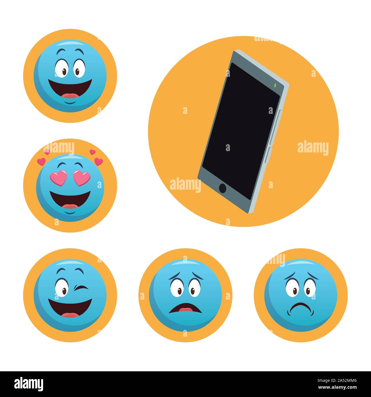 Set of smartphone and chat emoticons Stock Vector Image & Art - Alamy